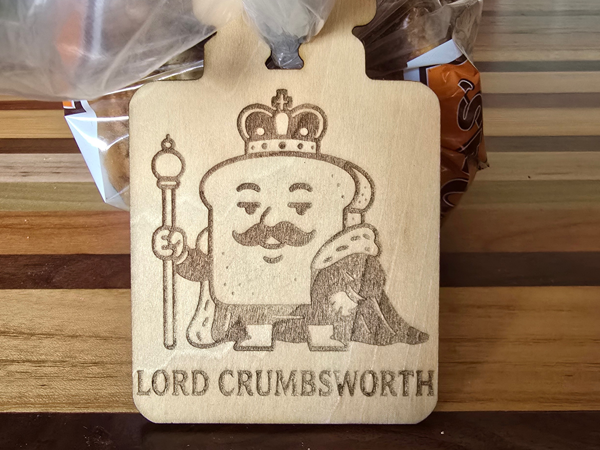 Laser Engraved Wooden Lord Crumbsworth Bread Clip | Free Files - Atomm
