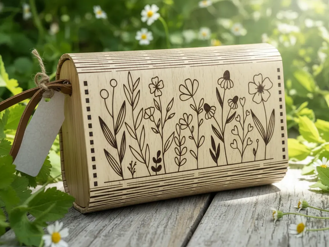 Laser Engraved Wooden Clutch Purse with Floral Design | Free Files - Atomm