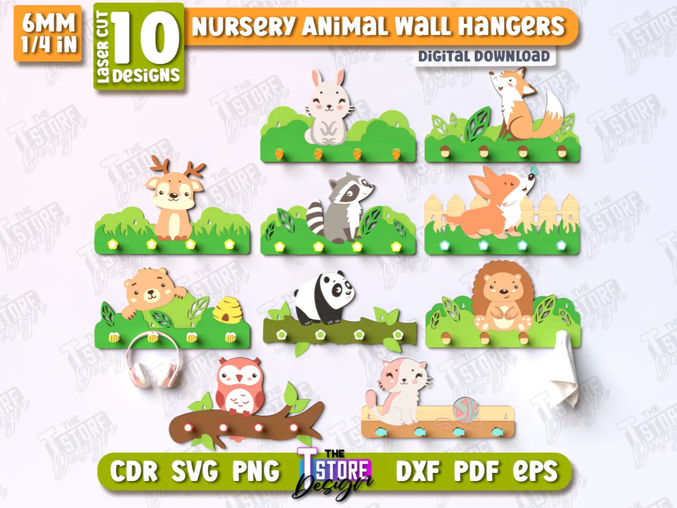 Nursery Animal Wall Hangers Laser Cut Bundle, Animals Wall Hooks ...