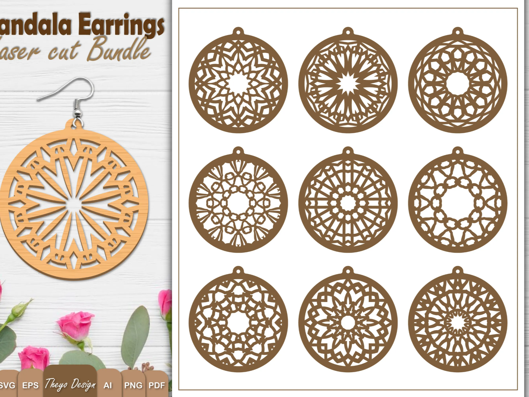 Laser cut and engrave | 10 Design Mandala Earrings Laser Cut Bundle ...
