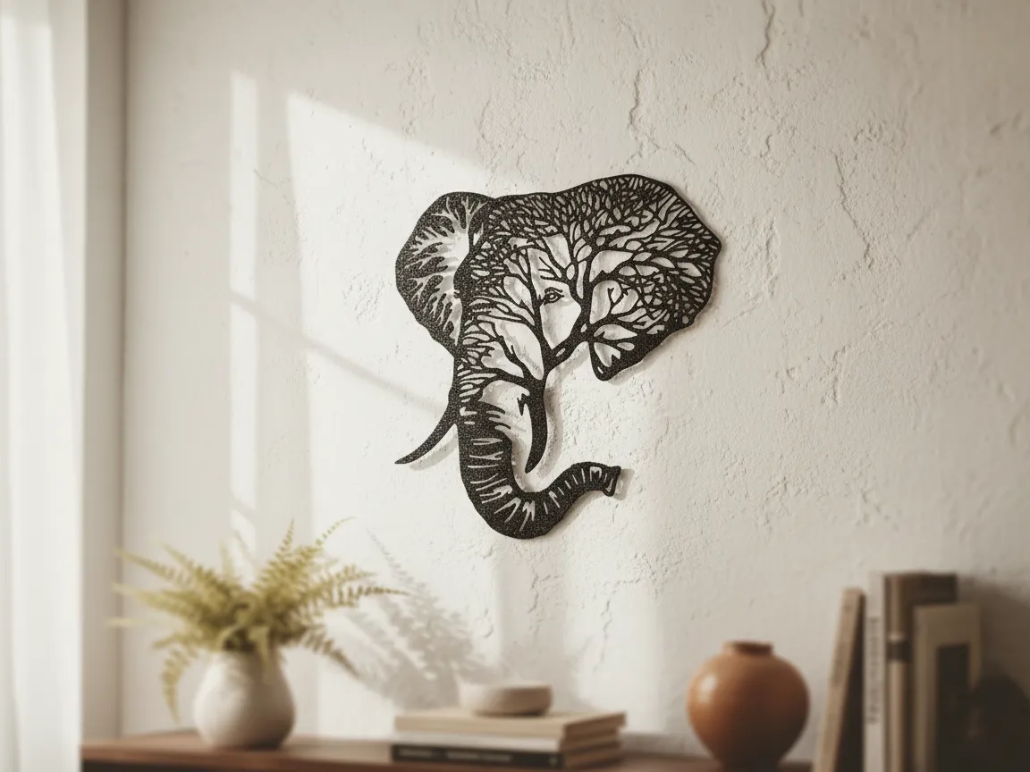 Elephant Head Wall Art with Tree Silhouette Motif | Free Files - Atomm