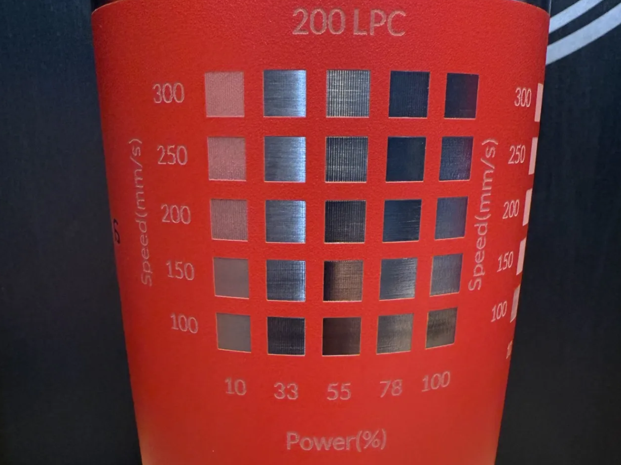 Laser Engraved Power and Speed Test Calibration Chart on Rescue Red ...