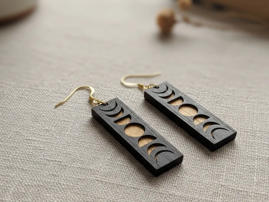 Laser Cut Wooden Earrings with Moon Phase Design | Free Files - Atomm