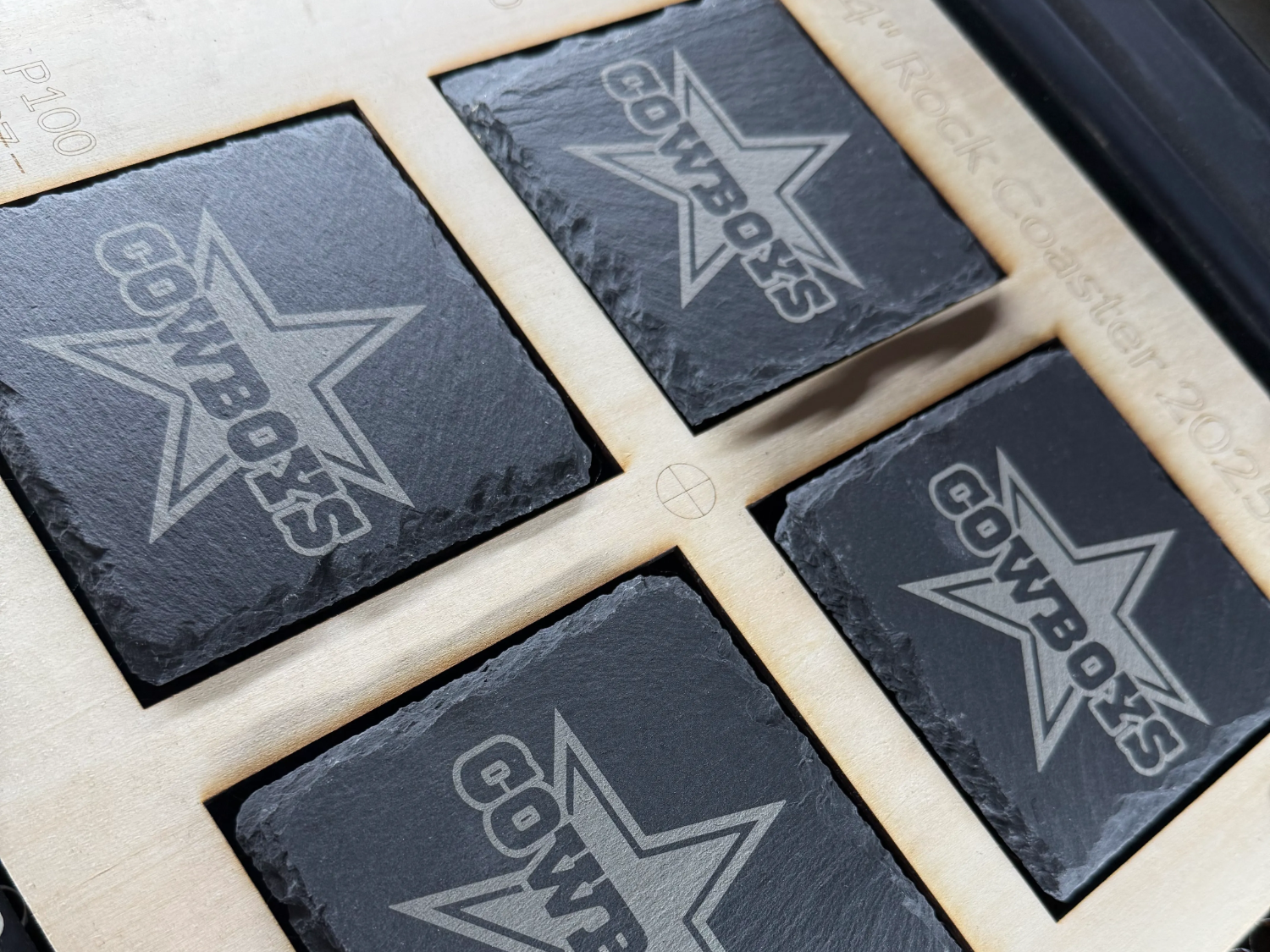 Laser Engraved Cowboys Slate Rock Coasters Set | Free Files - Atomm