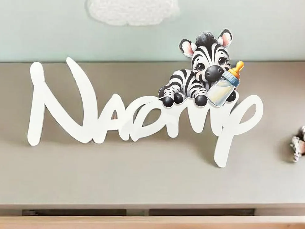 Custom Laser Cut Name Sign with Cute Baby Zebra and Bottle | Free Files ...