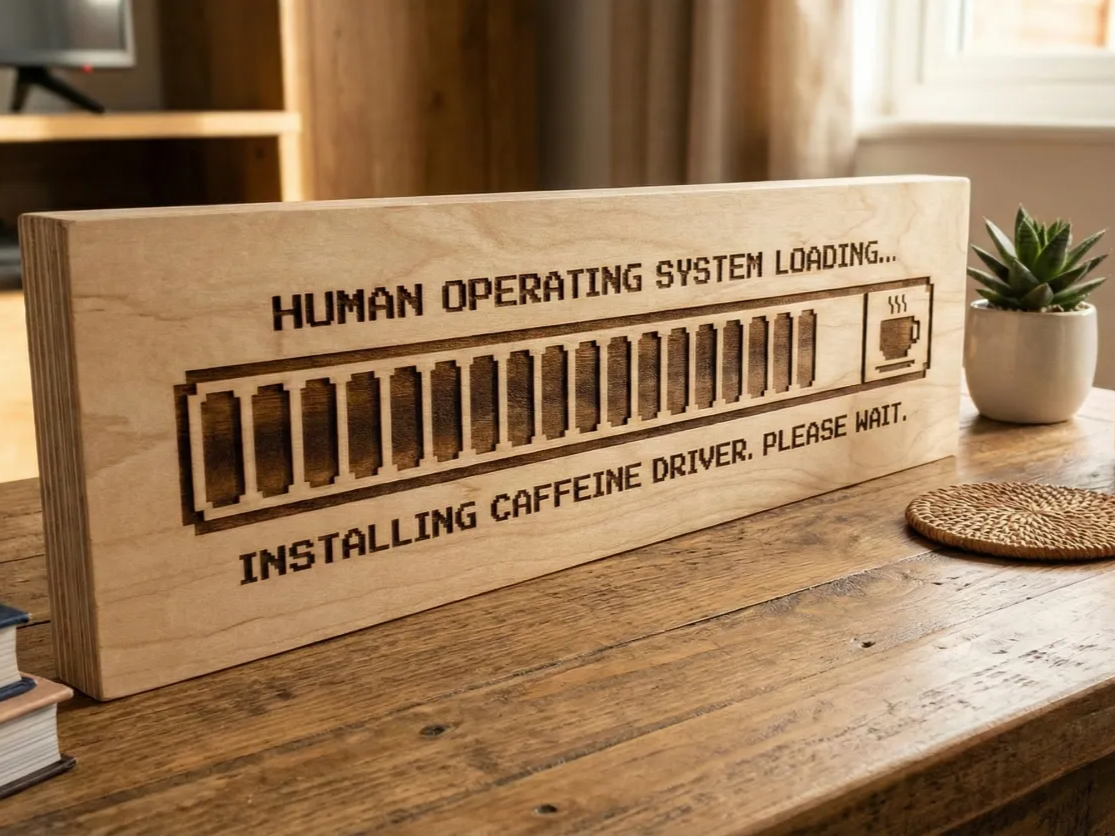 Laser Engraved Wooden Sign Human Operating System Loading Coffee | Free ...