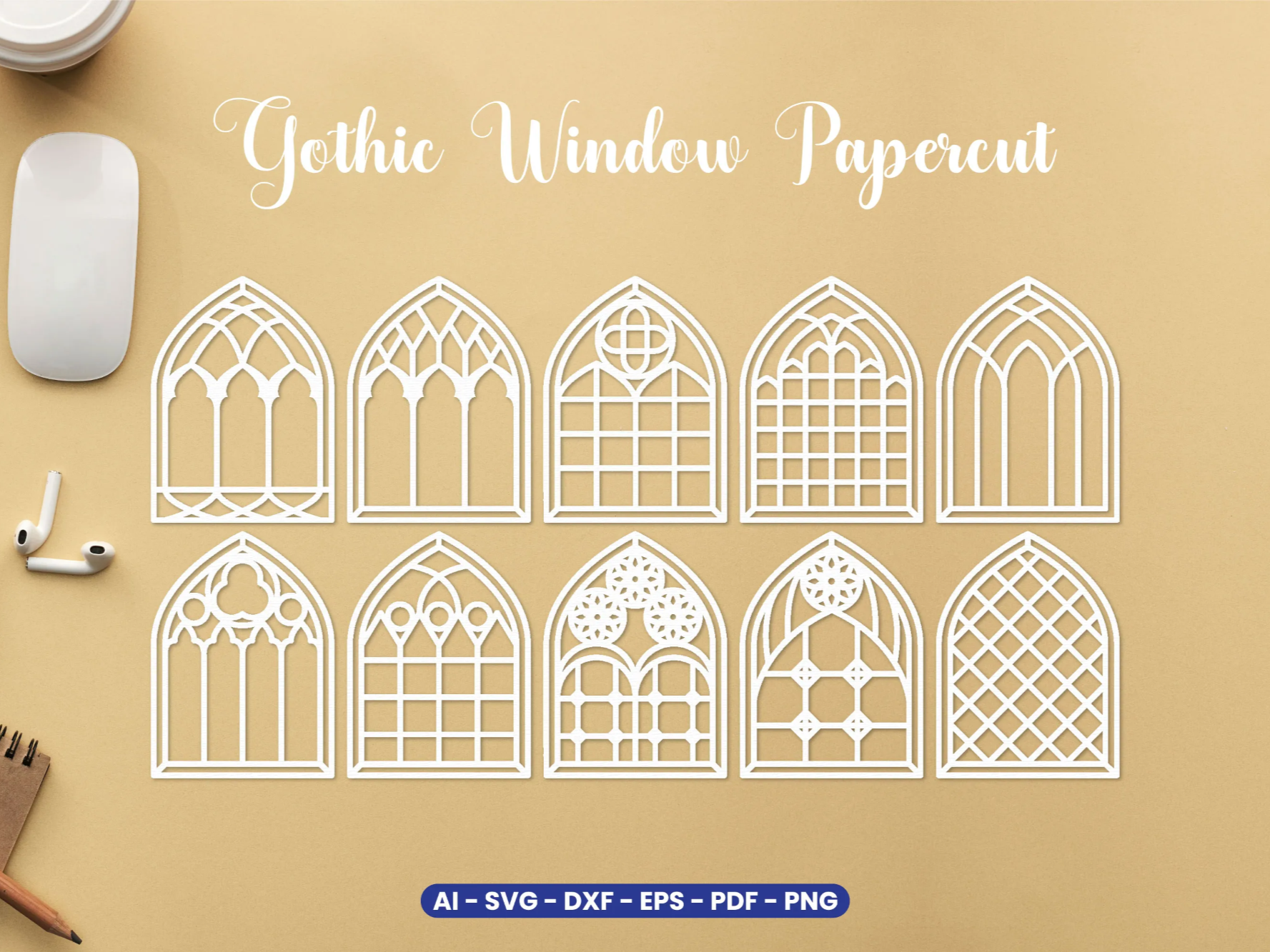 Gothic window papercut designs | Ready to Use Files - Atomm