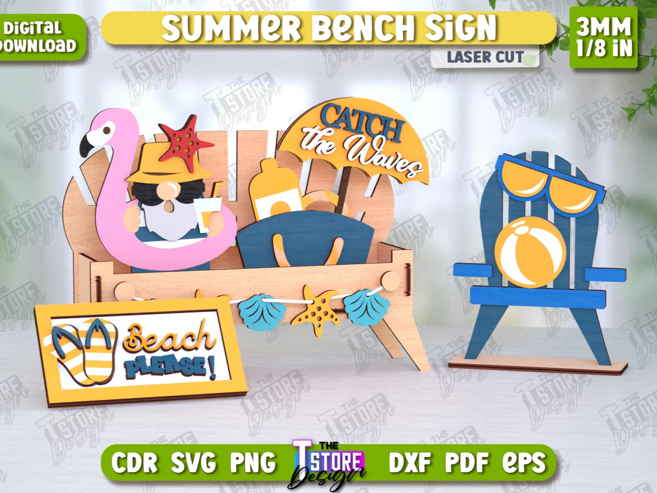 Summer Bench Sign Laser Cut Bundle, Beach Wooden Decor, Summer ...