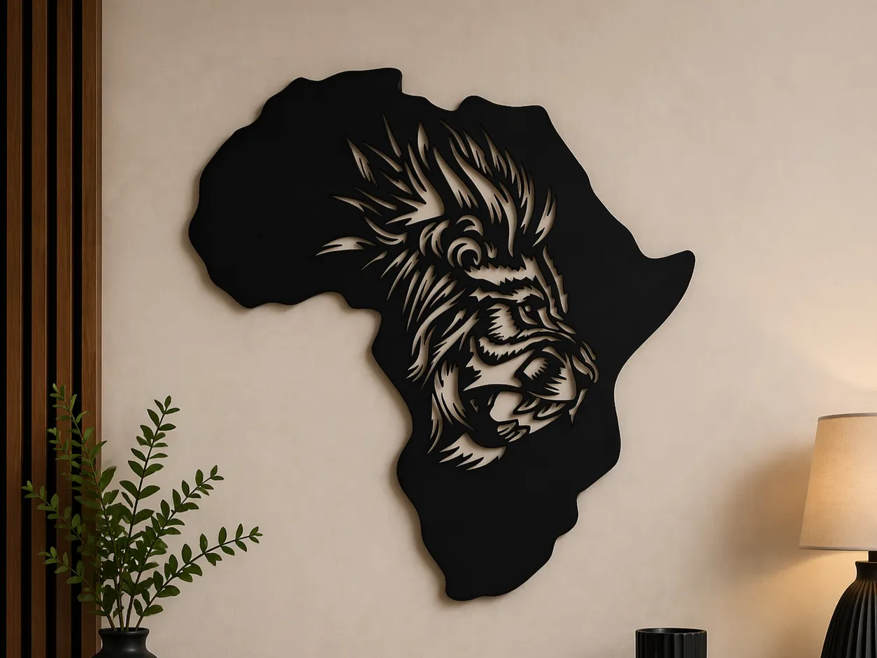 Africa Lion Wall Art SVG | African Map with Lion Head | Safari Decor ...