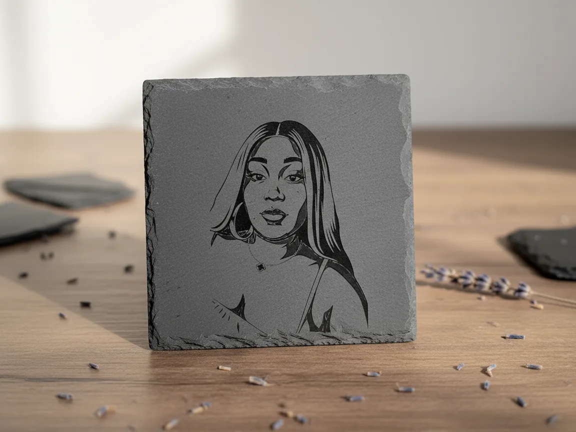 Laser Engraved Slate Stone Portrait Art with Decorative Border | Free ...