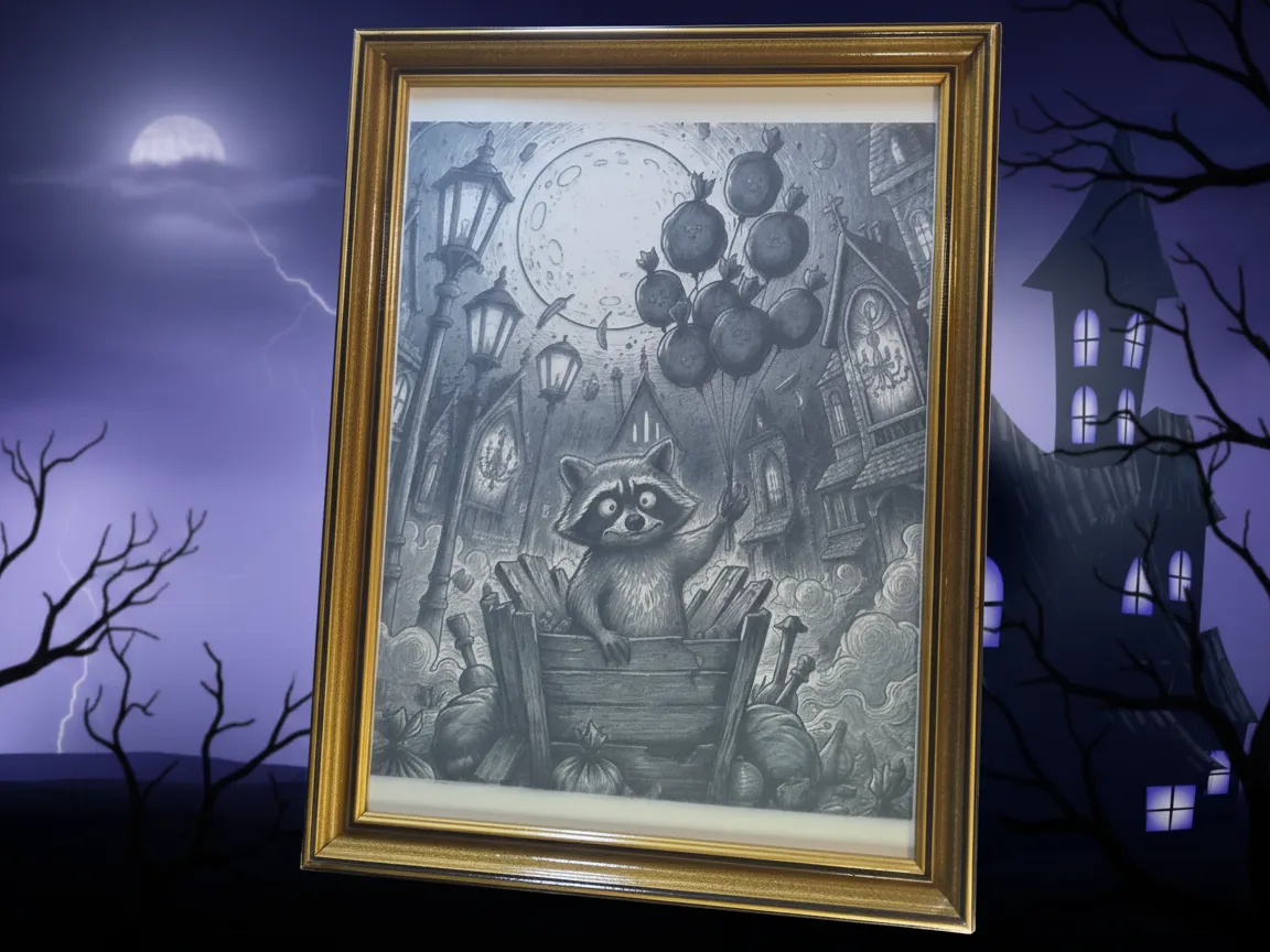 Framed Halloween Themed Raccoon (Trash Panda) Art Print with Creepy ...