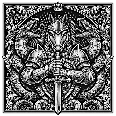 Laser Engraved Wooden Coaster with Horse Knight and Dragon Design ...