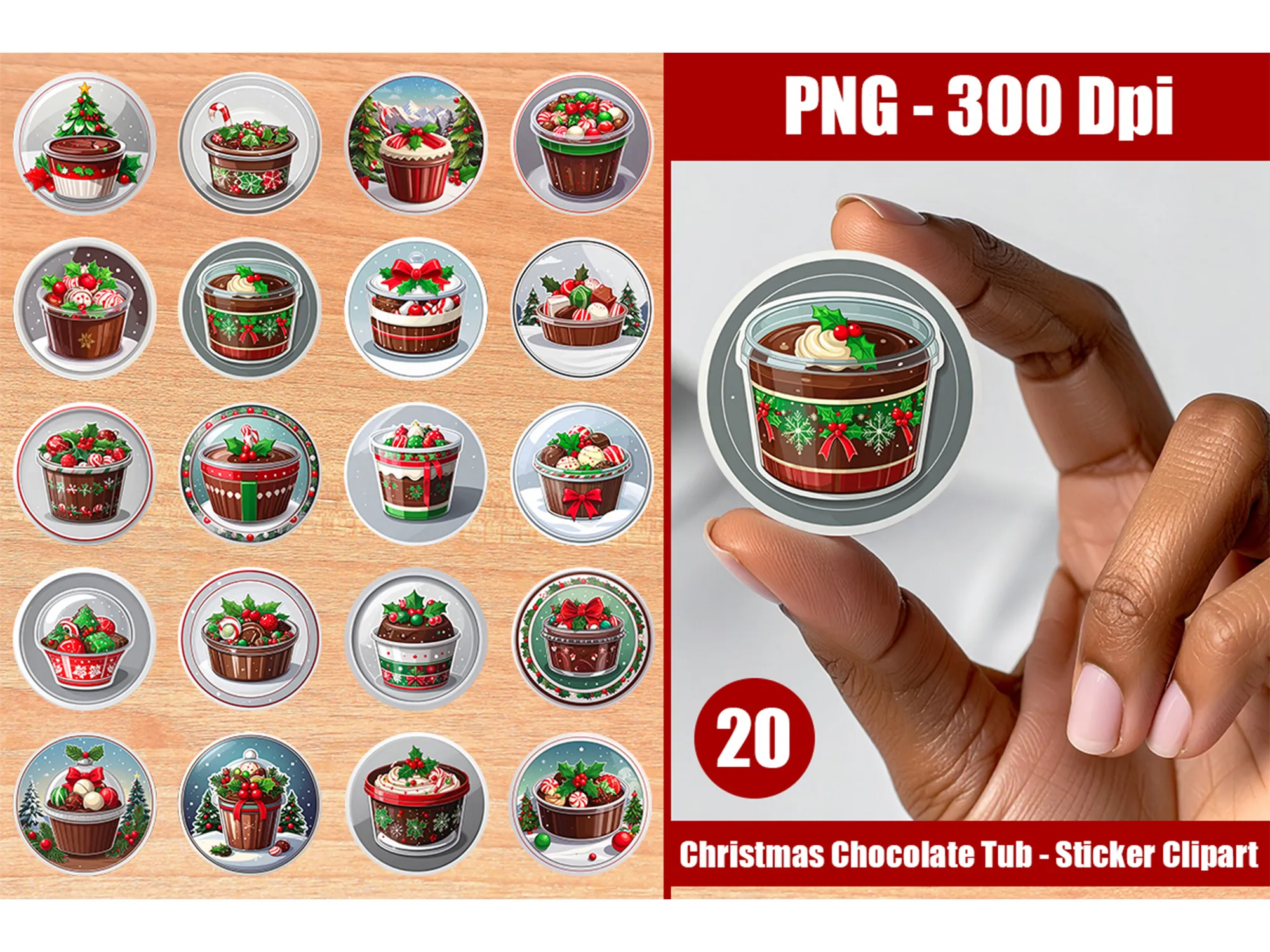 Christmas Chocolate Tub Sticker Clipart PNG 300 Dpi | Ready to Use ...