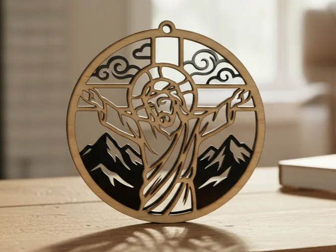Laser Cut Jesus Ornament with Mountains and Cloud Design. | Free Files ...