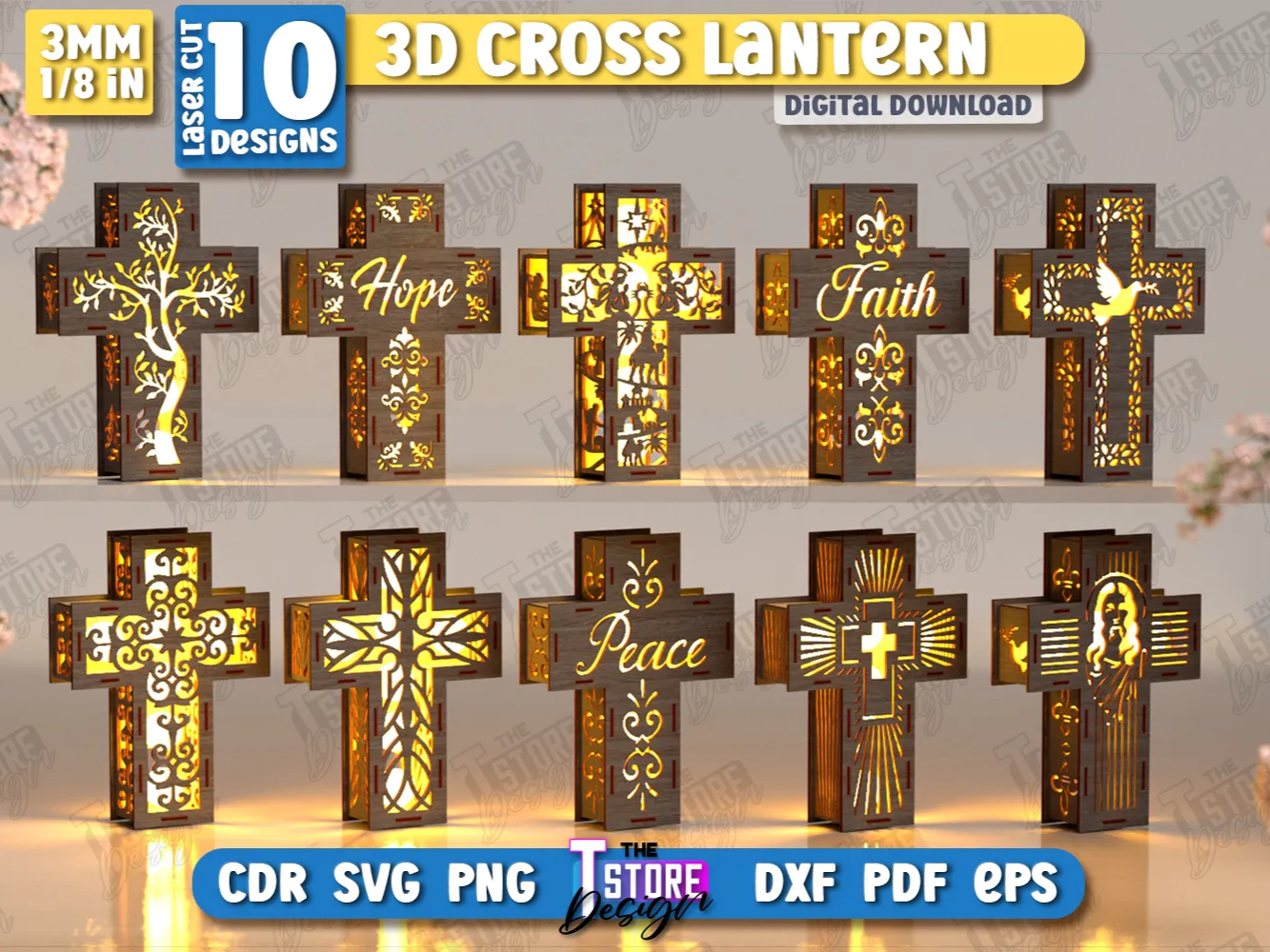 3D Cross Lanterns Laser Cut Bundle, Hope, Faith, Cross Standing Lamps ...