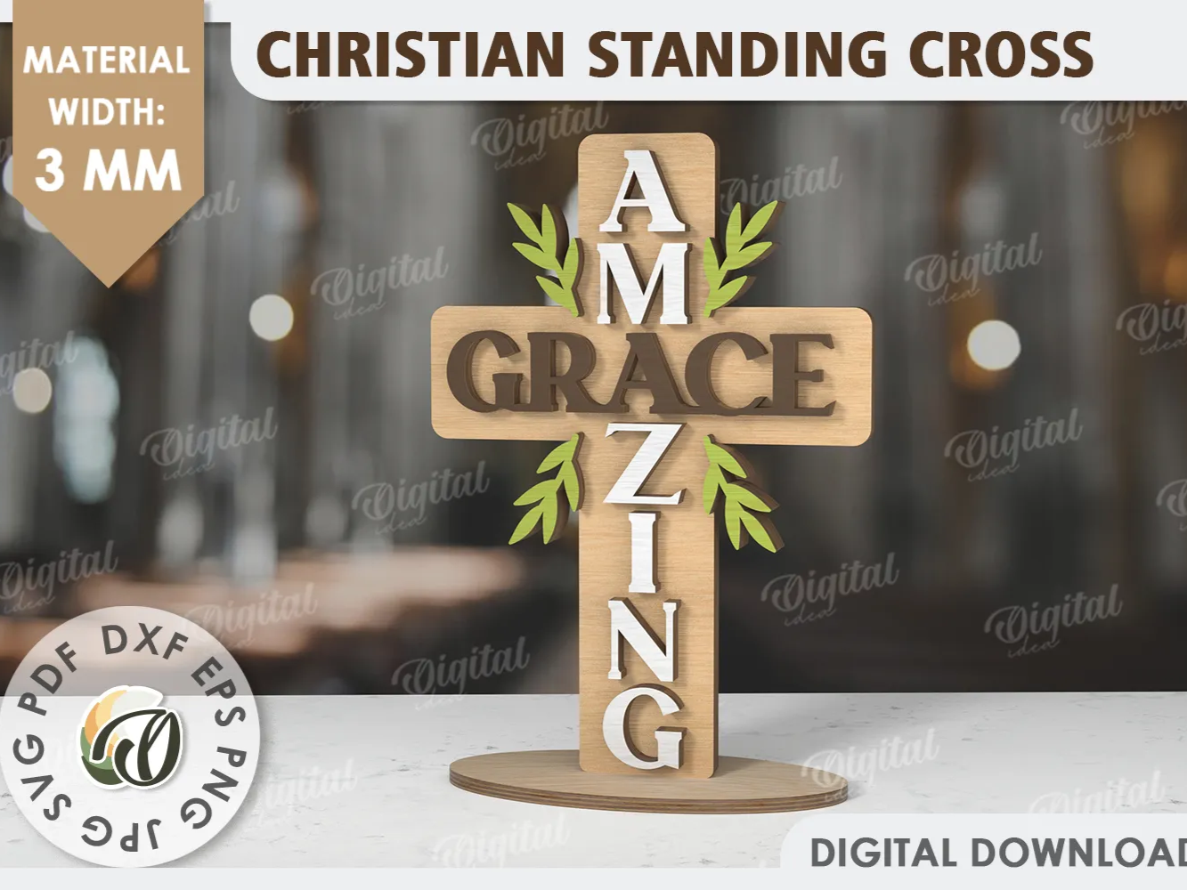 3D Christian standing cross laser cut. Wooden decorated cross stand ...