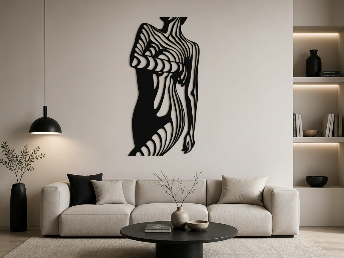 Modern Abstract Female Body Wall Art, Minimalist Black Silhouette ...