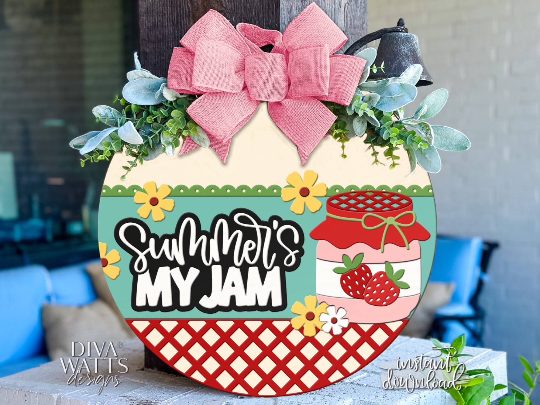 "Summer’s My Jam" Round Sign SVG | Summer Door Hanger Laser Cut File ...