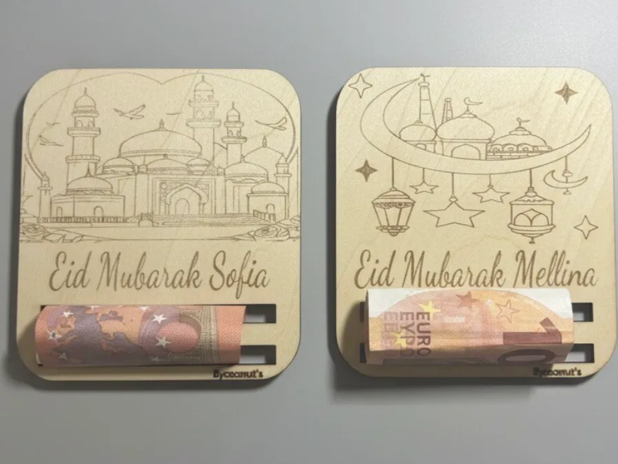 Laser Engraved Eid Mubarak Money Holders with Mosque and Crescent ...
