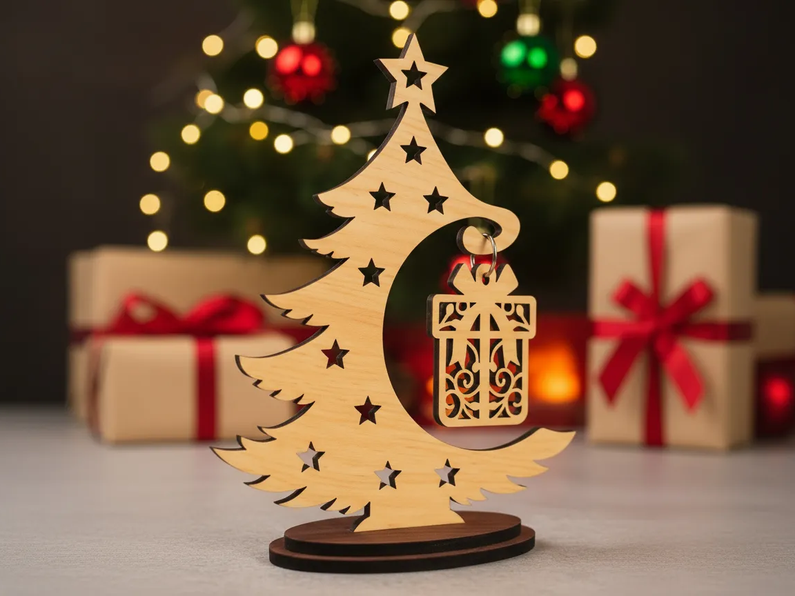 Laser Cut Wooden Christmas Tree Ornament with Gift Decoration | Free ...