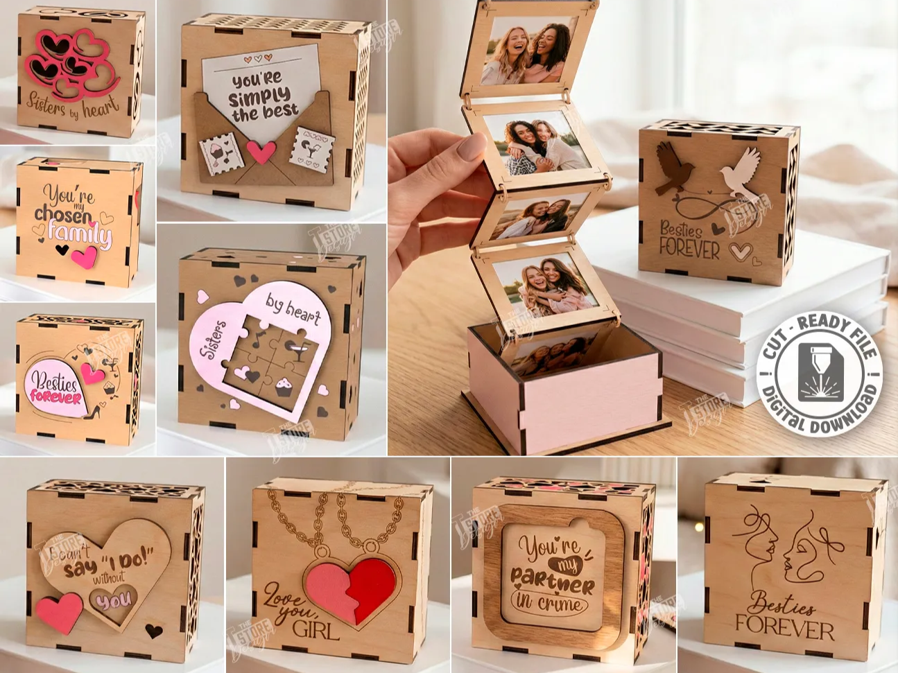 Wooden Friendship Photo Box with Heart and Love Designs Laser Cut ...