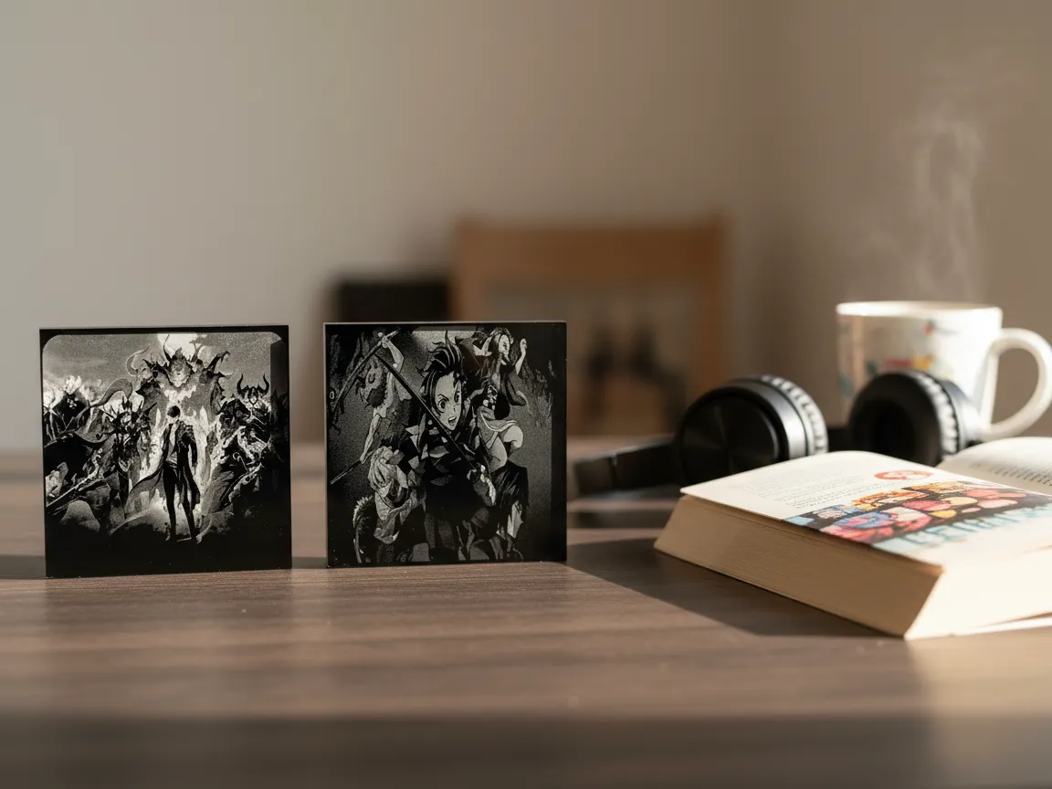 Laser Engraved Anime Character Decorative Plaques on Black Acrylic ...