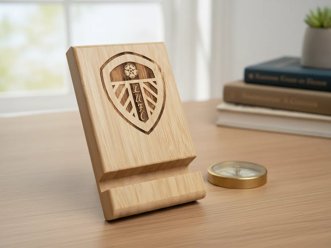 Laser Engraved Bamboo Phone Stand with Leeds Utd FC Logo settings ...