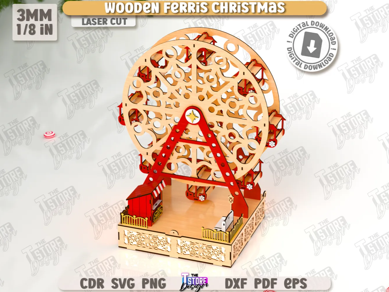 Wooden Ferris Wheel Model Laser Cut. Christmas Decorations SVG. Shelf ...
