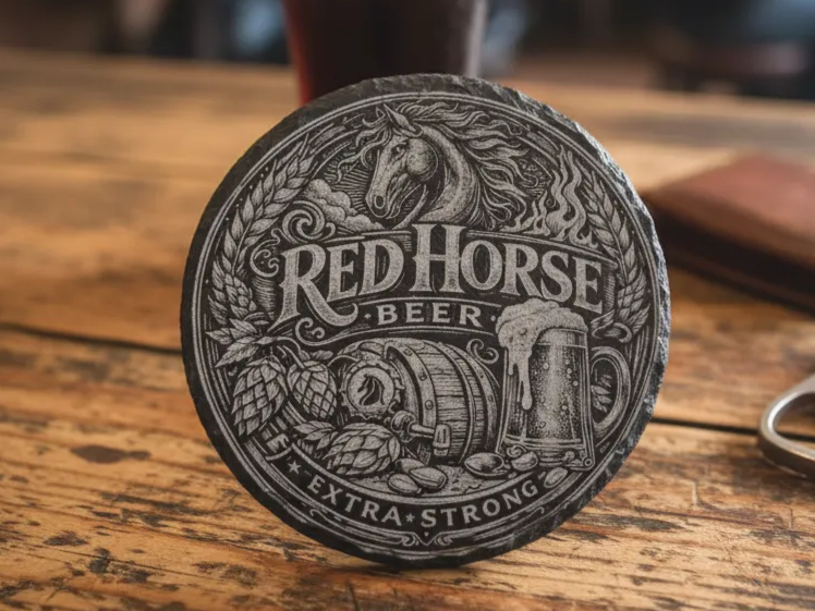 Laser Engraved Red Horse Beer Coaster Extra Strong | Free Files - Atomm