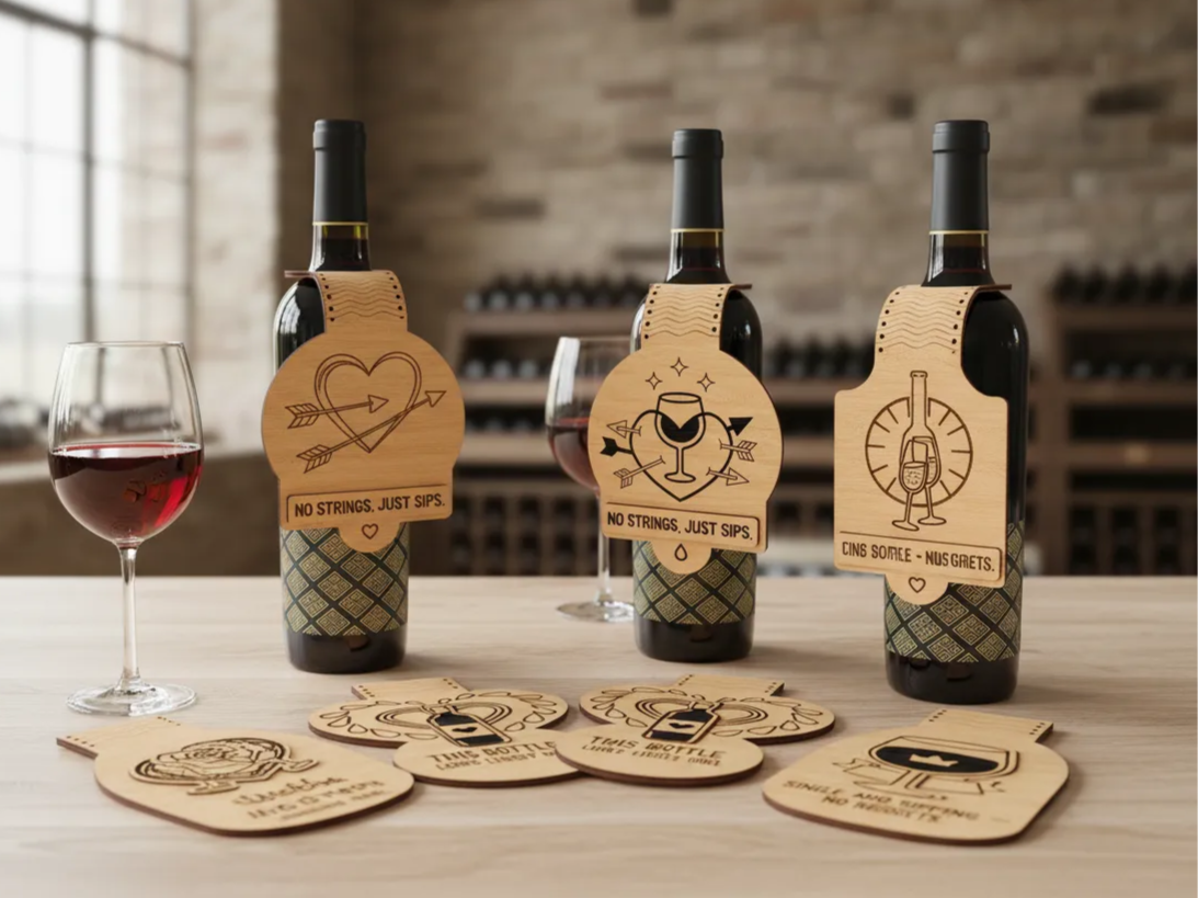 Wooden Wine Bottle Tags with Fun Drinking Quotes Laser Cut Bundle. Anti ...