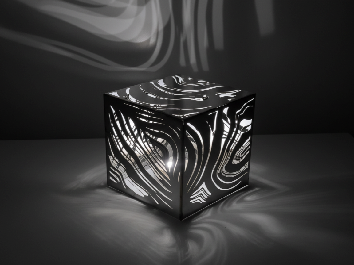 Laser Cut Decorative Cube Lamp with Abstract Light Patterns | Free ...
