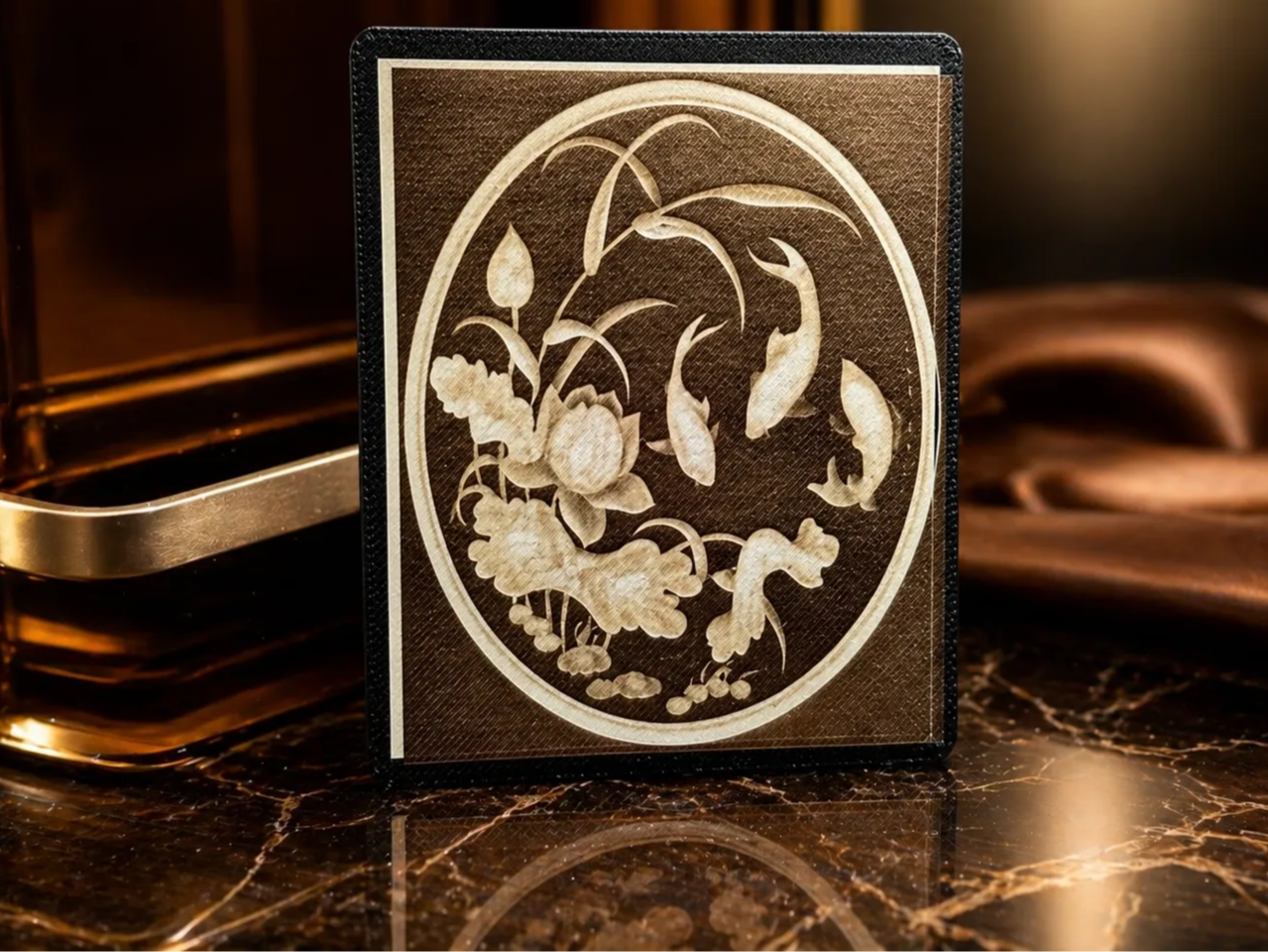 Koi Fish and Lotus Flower Oval Wall Plaque Dual-Tone PLA Engraving on ...