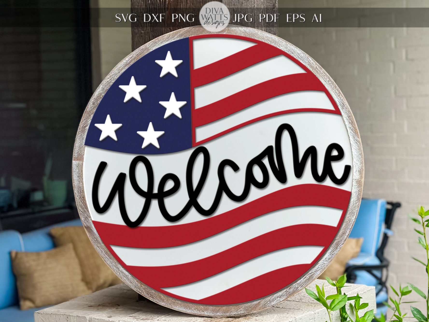 Laser cut and engrave | Patriotic Welcome Door Hanger SVG | American ...