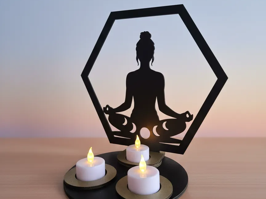 Laser Cut Meditation Yoga Silhouette Triple Tealight Holder | Free ...