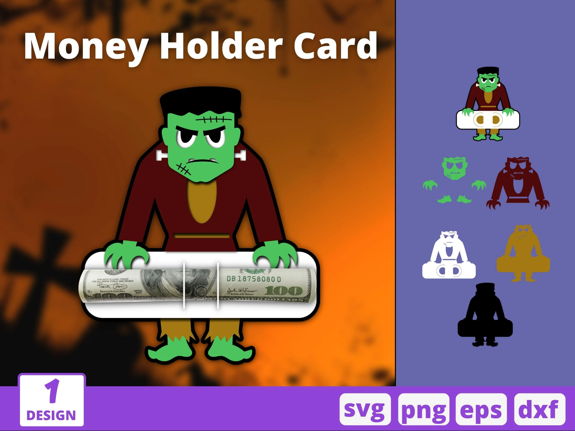 Laser cut and engrave | Halloween Frankenstein Money Holder Card SVG ...