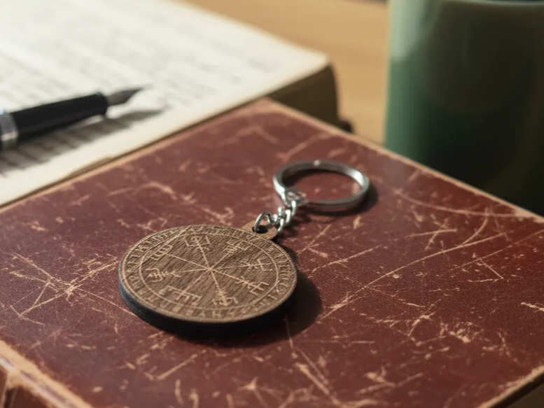 Brelok drewniany z symbolem kompasu wikingów vegvisir | Free Files - Atomm
