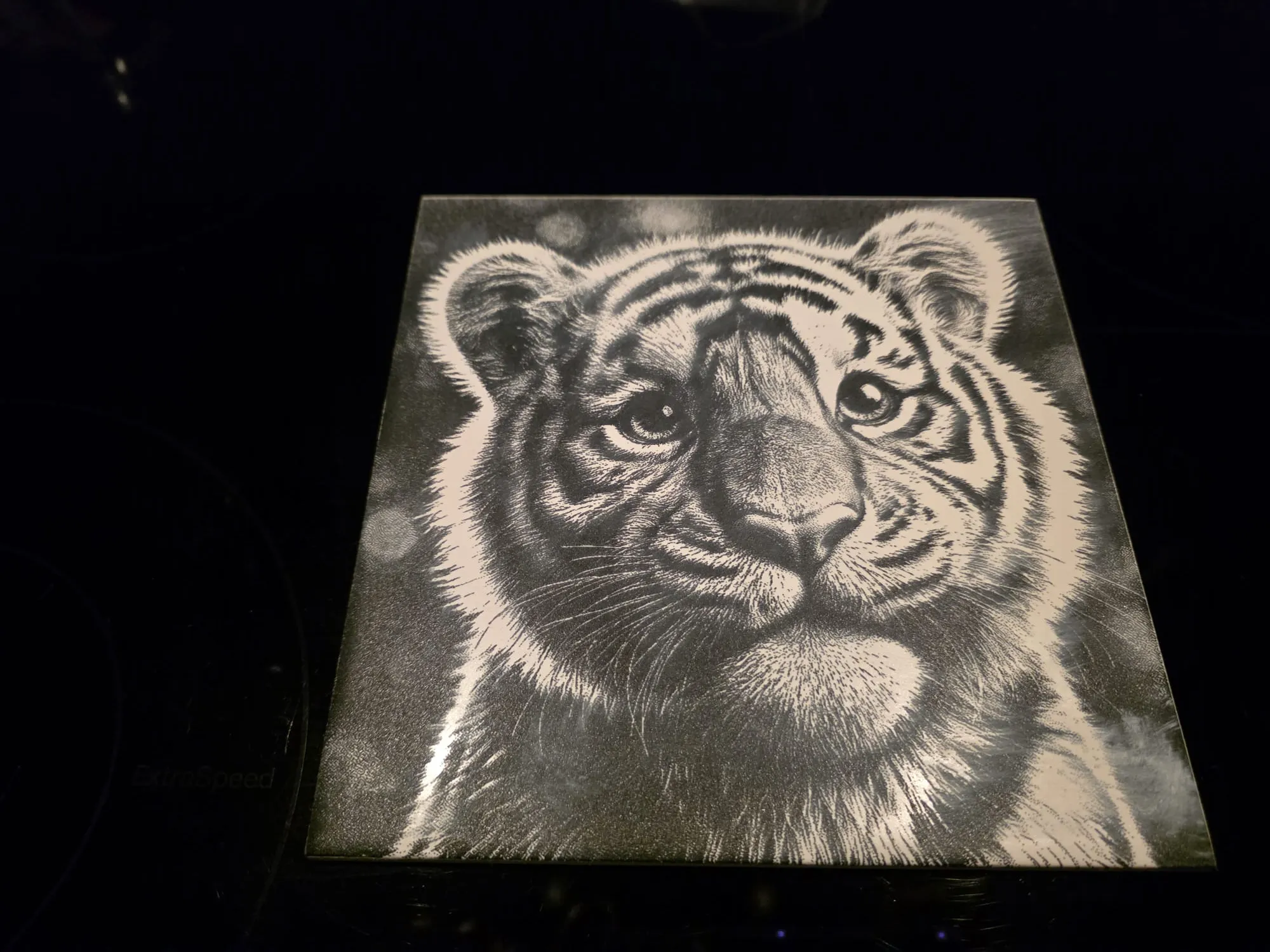 Laser cut and engrave | tiger on white ceramic tile | Free Files - Atomm