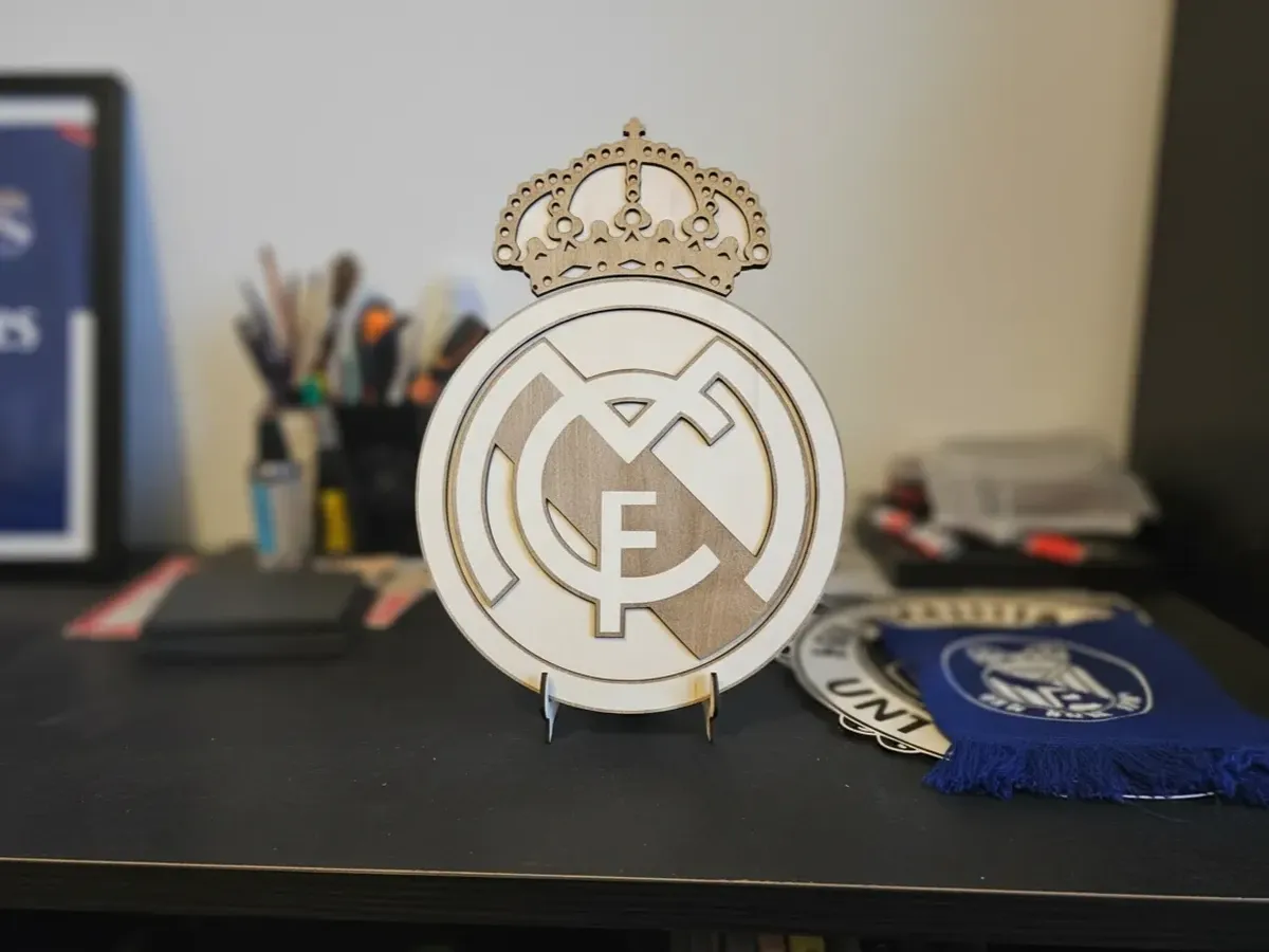 Laser Cut Wooden Real Madrid Logo Display Stand | Free Files - Atomm