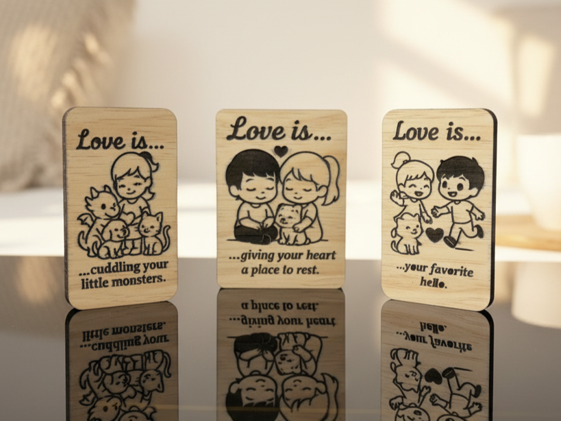 “Love Is…” Chibi Engraved Pine Desk Signs — Inspired by the Classic ...