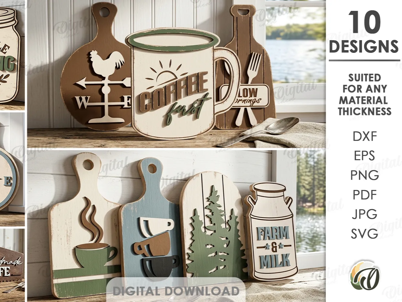 3D Rustic kitchen cutting boards bundle. Chopping board laser cut files ...