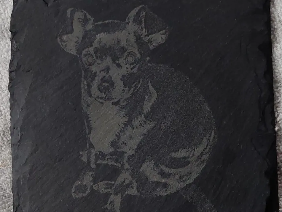 Laser Engraved Dog Portrait on Black Slate | Free Files - Atomm