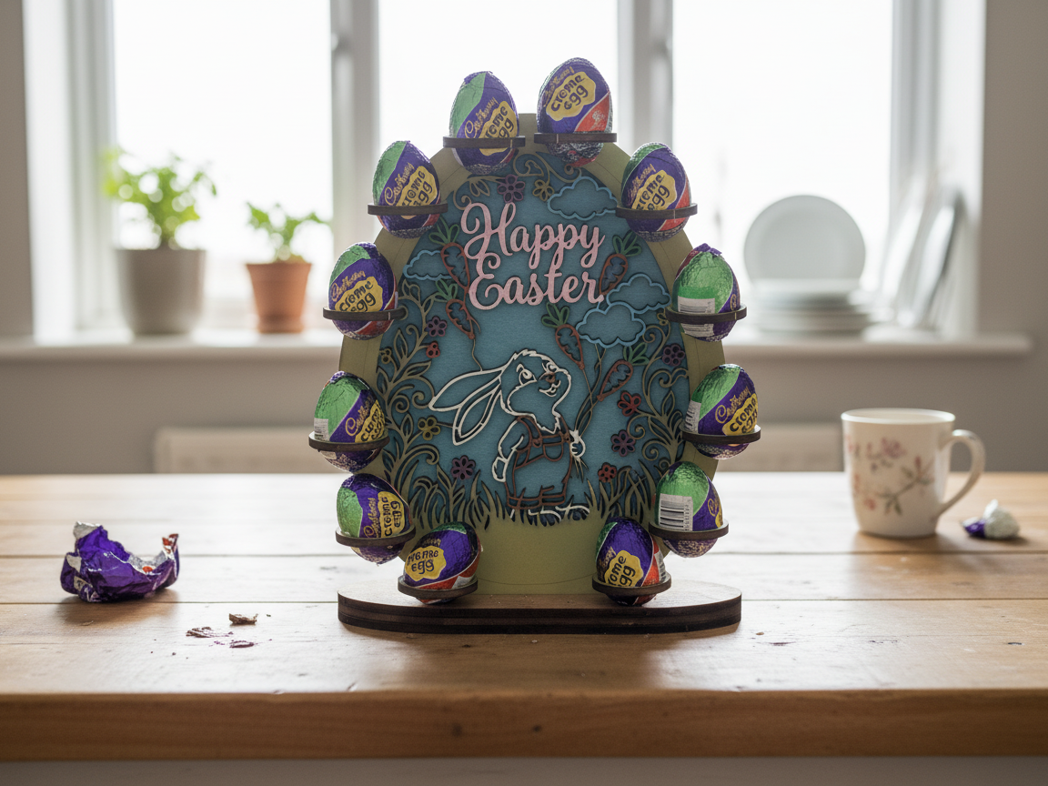 Laser Cut Easter Egg Chocolate Holder with Bunny and Happy Easter ...