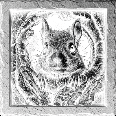 gravure sur ardoise avec effet 3D relief représentant des écureuils ...