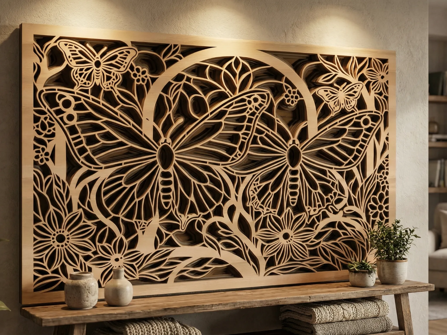 Layered Wood Butterfly and Floral Mandala Wall Art Panel - 5 Layers ...