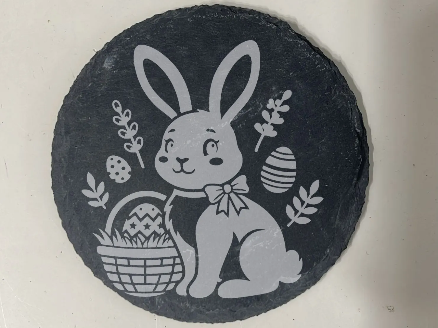 Laser Engraved Easter Bunny and Eggs Slate Coaster | Free Files - Atomm