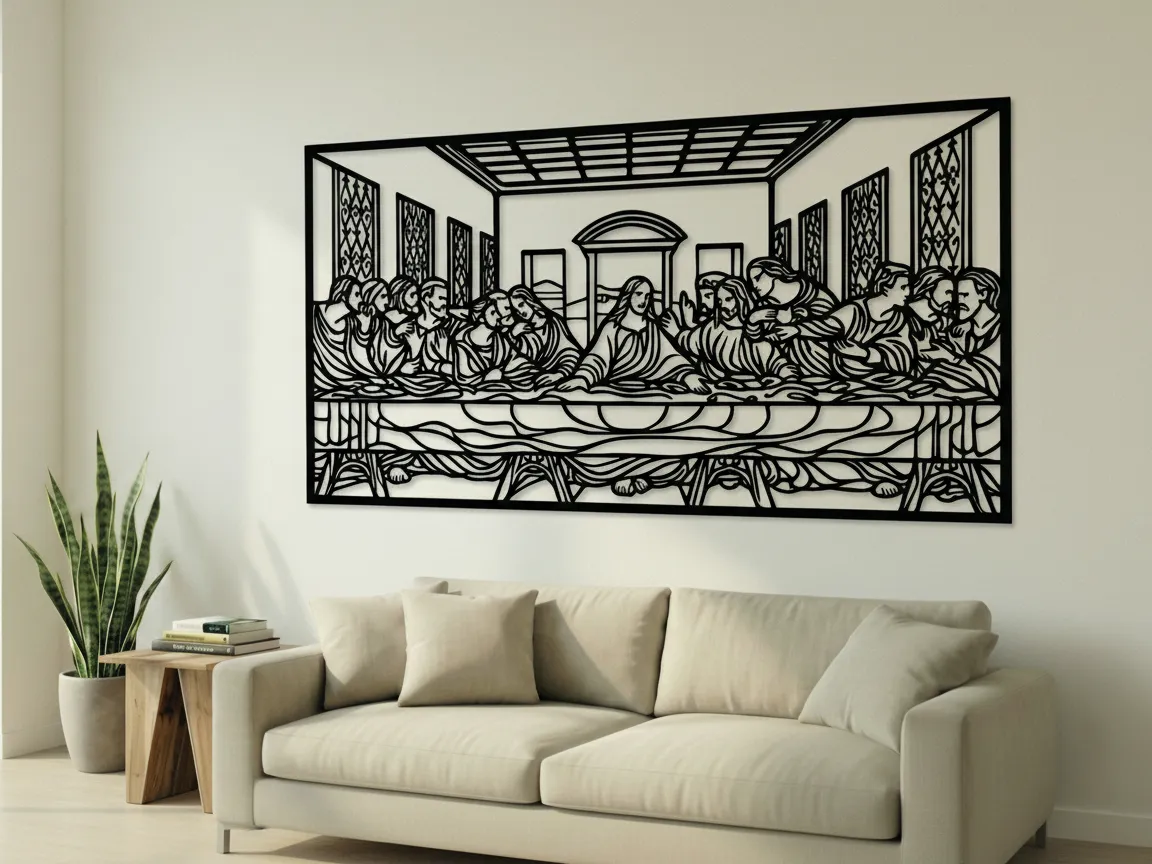 Laser Cut Wall Art The Last Supper in Black Frame Flow-Line Art | Free ...