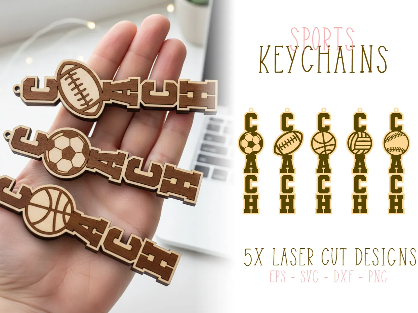 Sports Coach Wooden Laser Cut Keychains Set of 5 Designs | Ready to Use ...