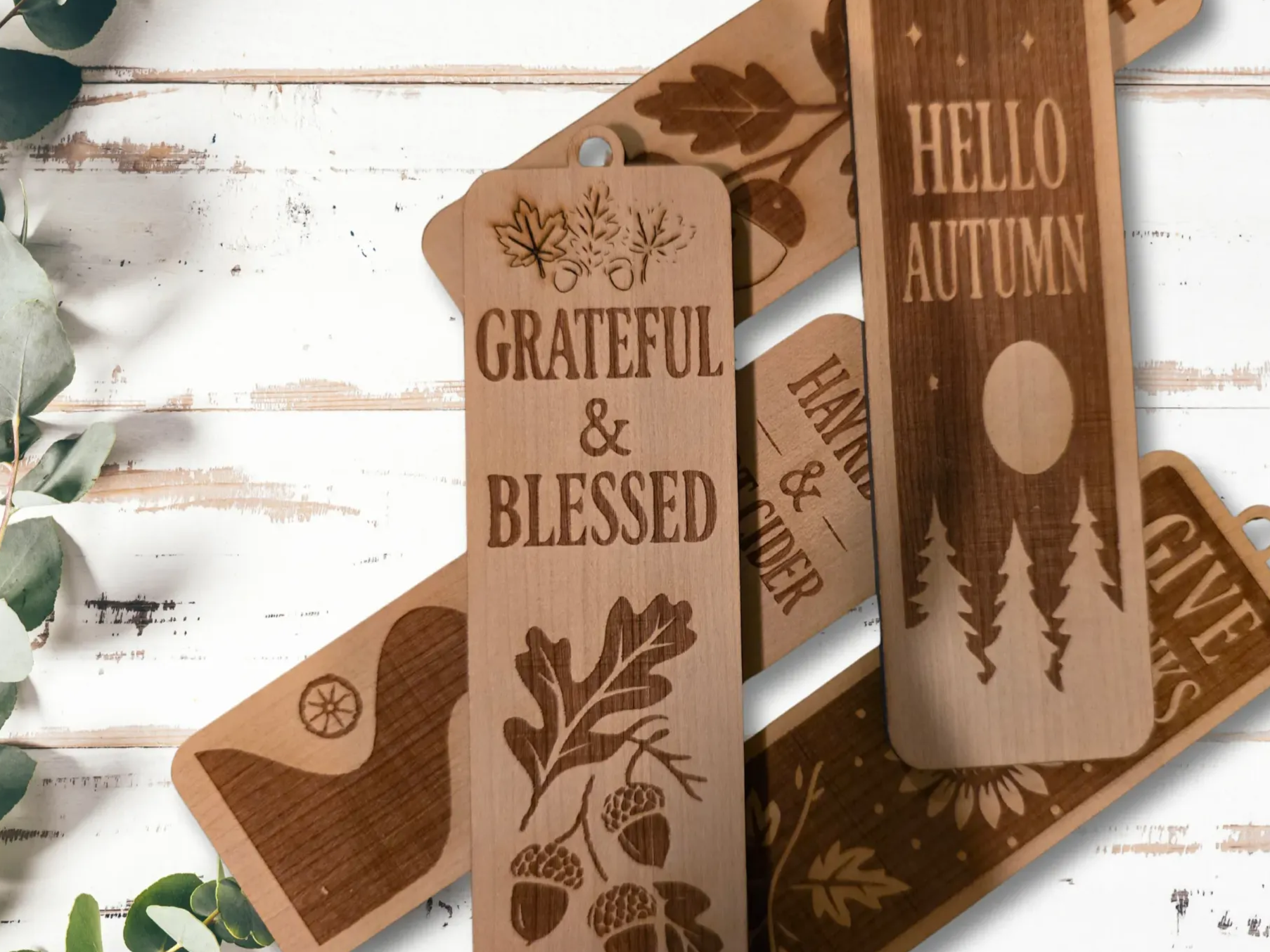 Wooden Autumn or Fall Themed Bookmarks Engraved Quotes Cozy Vibes ...