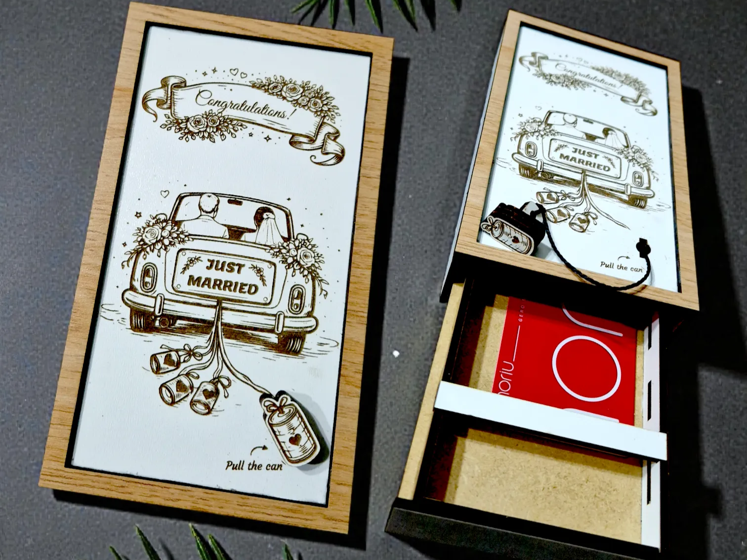 Laser cut and engrave | Laser Engraved Just Married Congratulations ...