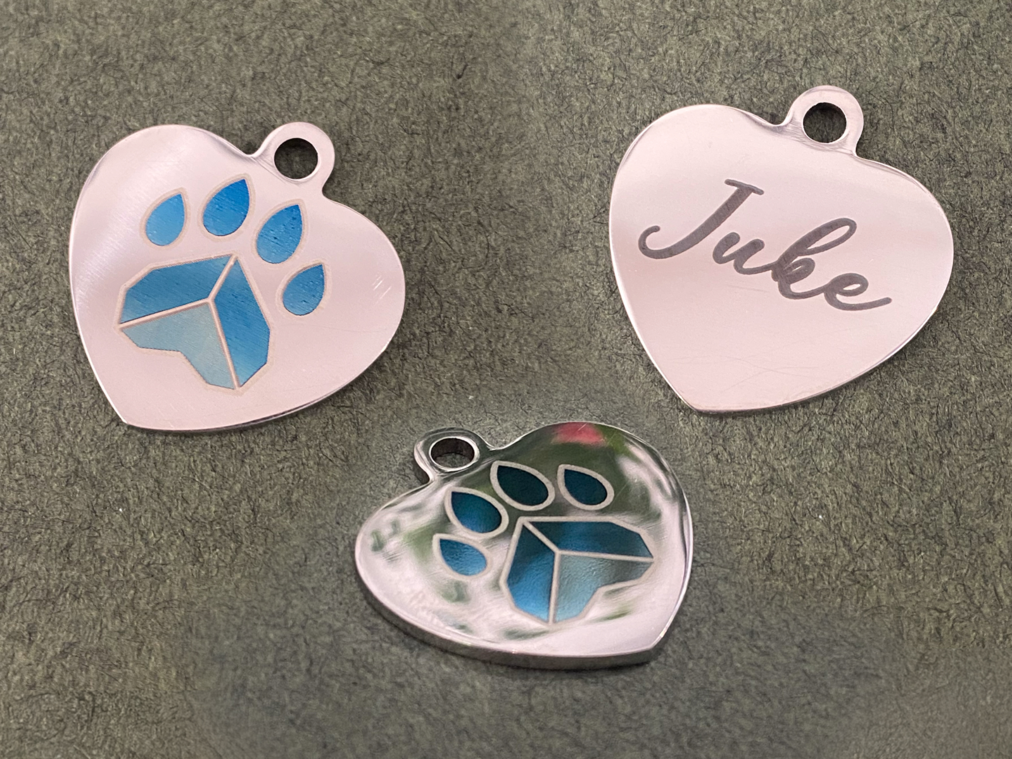 Laser Engraved Heart Shaped Pet ID Tags with Blue Paw Design | Free ...